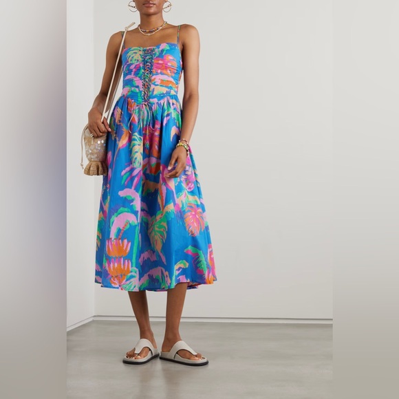 FARM Rio | Dresses | Farm Rio Blue Painted Jungle Midi Dress | Poshmark